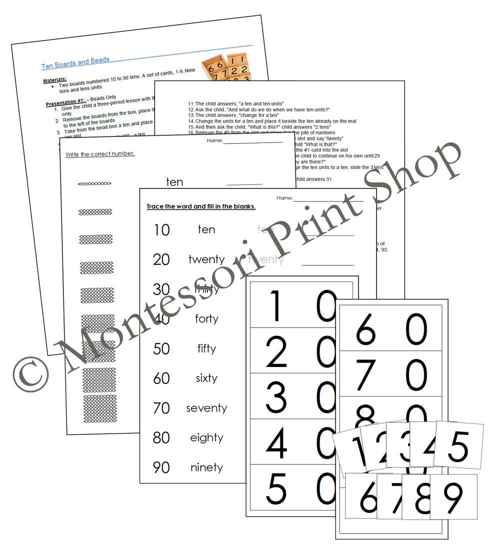 Montessori Ten Boards, Beads and Worksheets (with Instructions ...