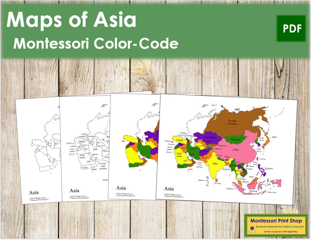 Maps of Asia color & Blackline Montessori Geography - Etsy