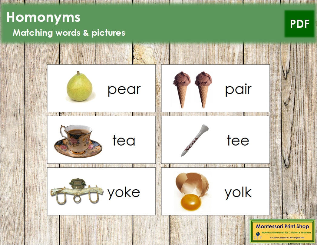 Homonym Words & Picture Cards Montessori Grammar Printable | Etsy