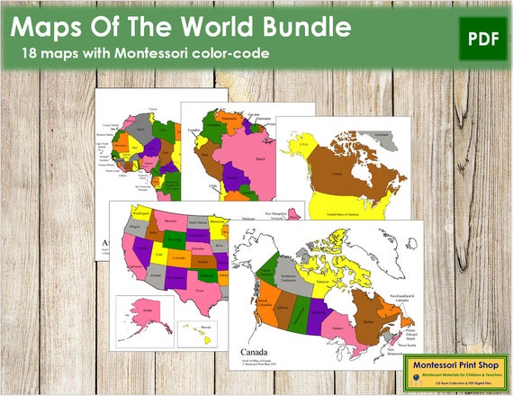 Montessori Maps of the World Bundle color-coded Geography | Etsy