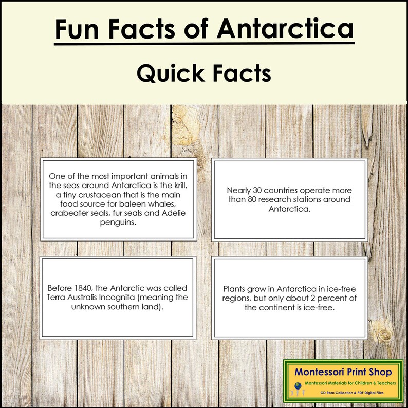 Montessori Fun Facts of Antarctica Cards [color-coded] - Continent ...