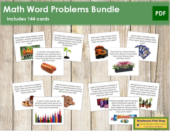 Math Word Problems Bundle Printable Montessori Materials | Etsy