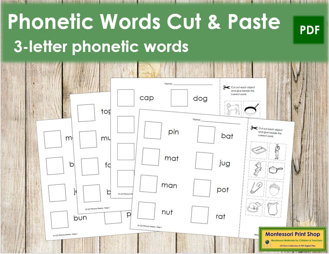 Phonetic Words Cut & Paste Step 1 Montessori - Etsy