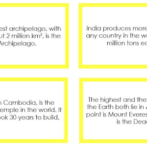 Fun Facts of Asia (color-coded) - Montessori Continent Cards ...