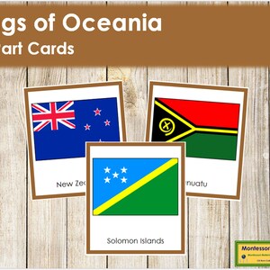 Flags of Oceania color-coded Montessori Continent Cards - Etsy