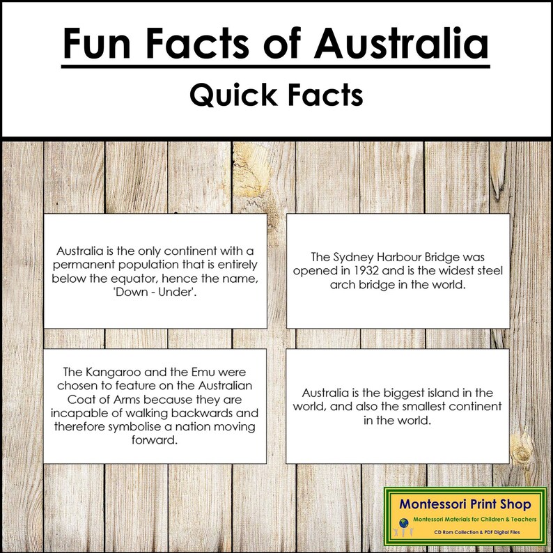 Montessori Fun Facts of Australia Cards - Continent Cards (digital ...