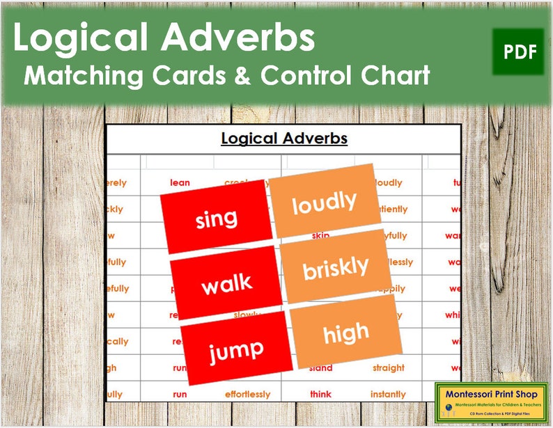 Logical Adverbs Matching Cards color-coded Montessori - Etsy