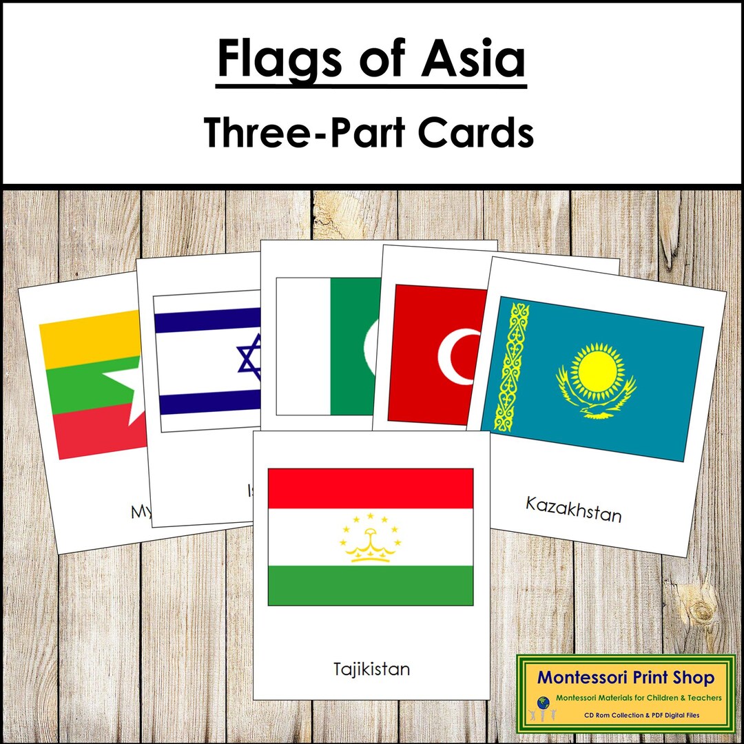 Montessori Flags of Asia 3-part Cards - Geography Continent Cards ...