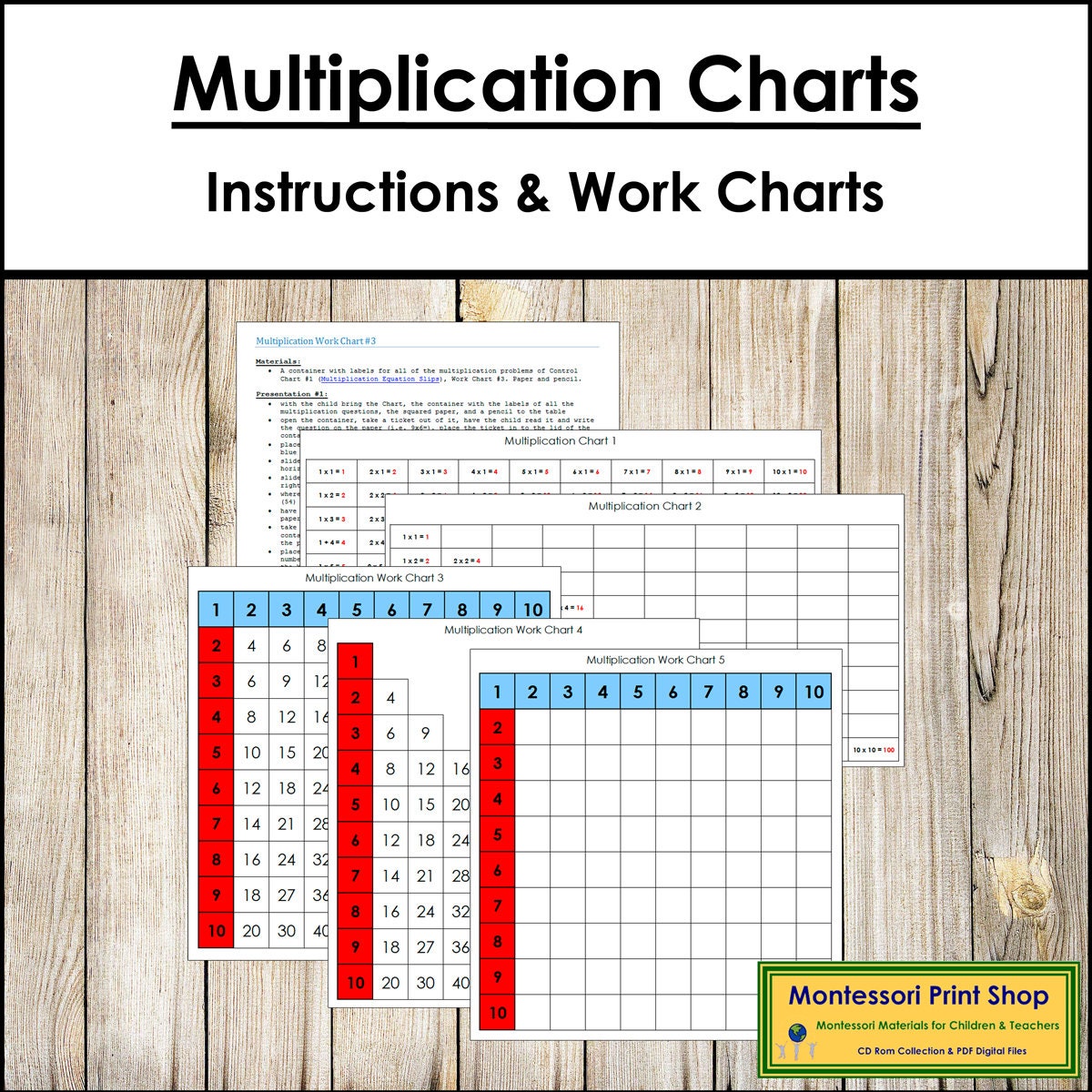 Multiplication Charts & Instructions Primary Math Printable Montessori ...