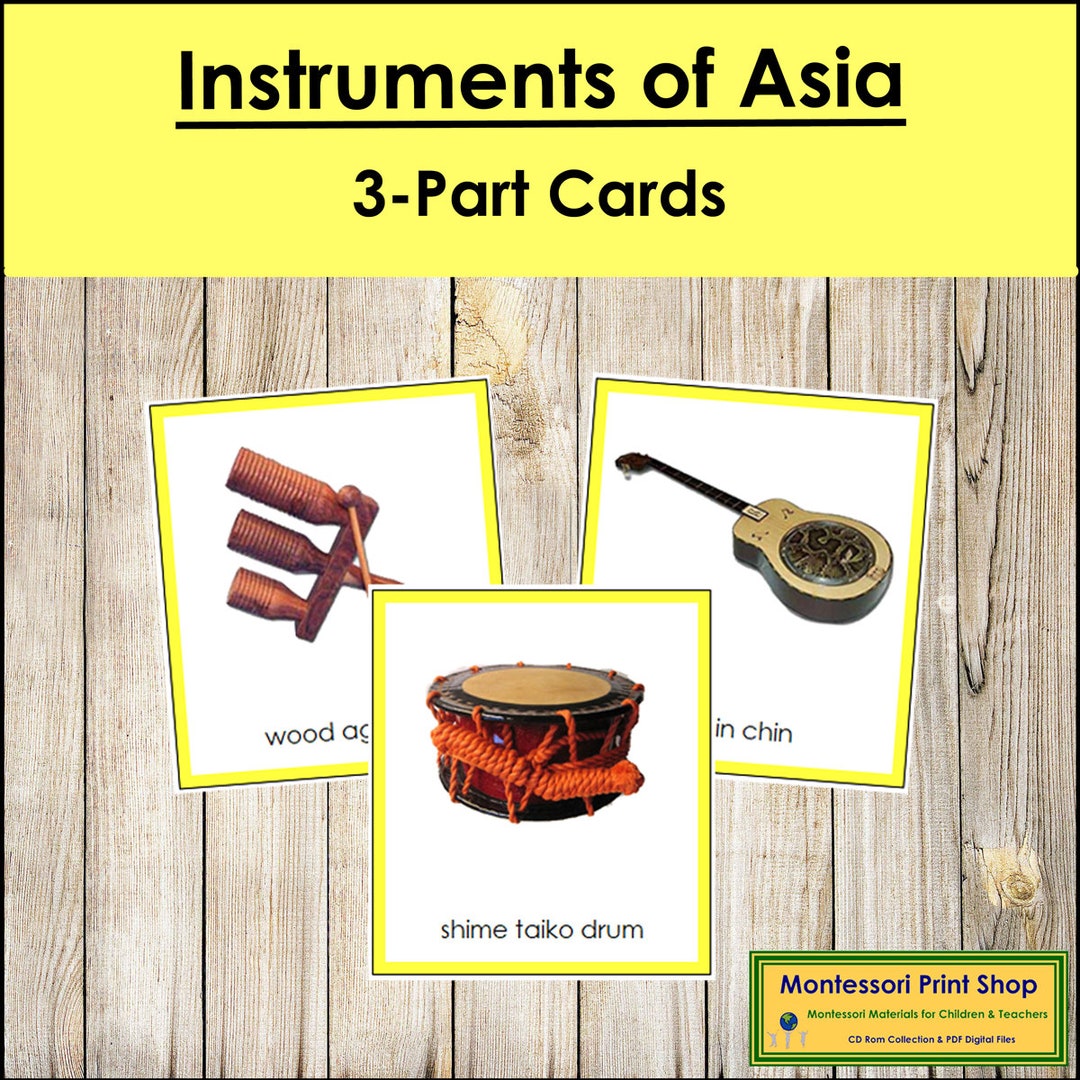 Musical Instruments of Asia (color-coded) - Montessori Continent Cards ...