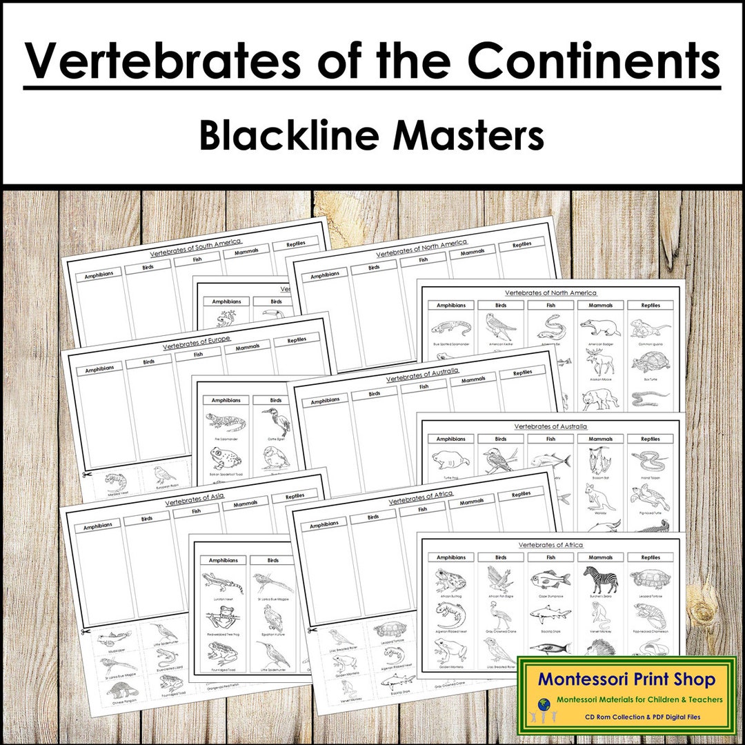 Vertebrates of the Continents Sorting Blackline Masters - Montessori ...