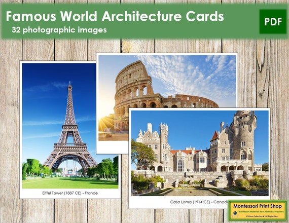 World Architecture Printable Montessori Cards Digital - Etsy