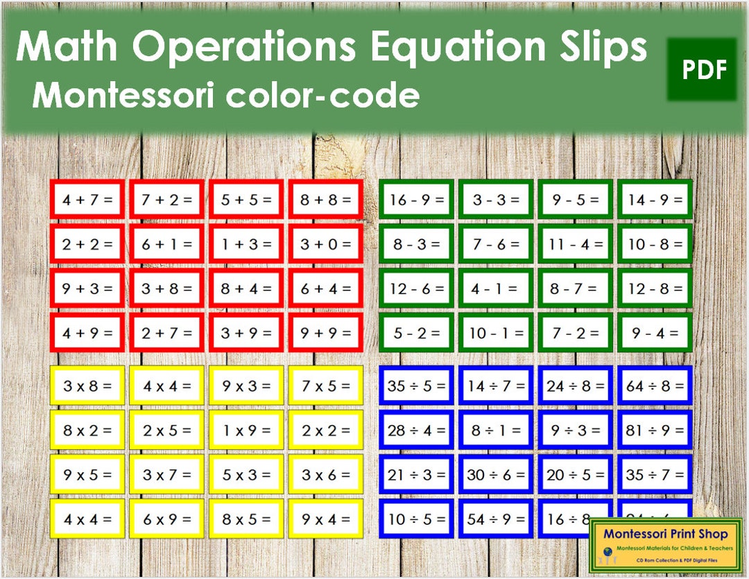 Math Operations Equation Slips Bundle montessori Color-code - Etsy