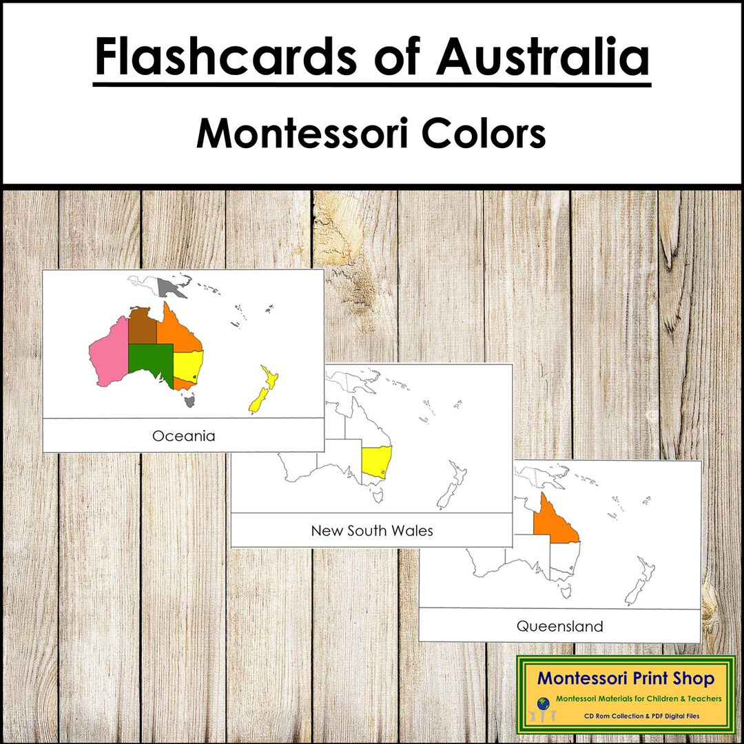 Australia/oceania Flashcards (montessori Color-code) - Geography ...