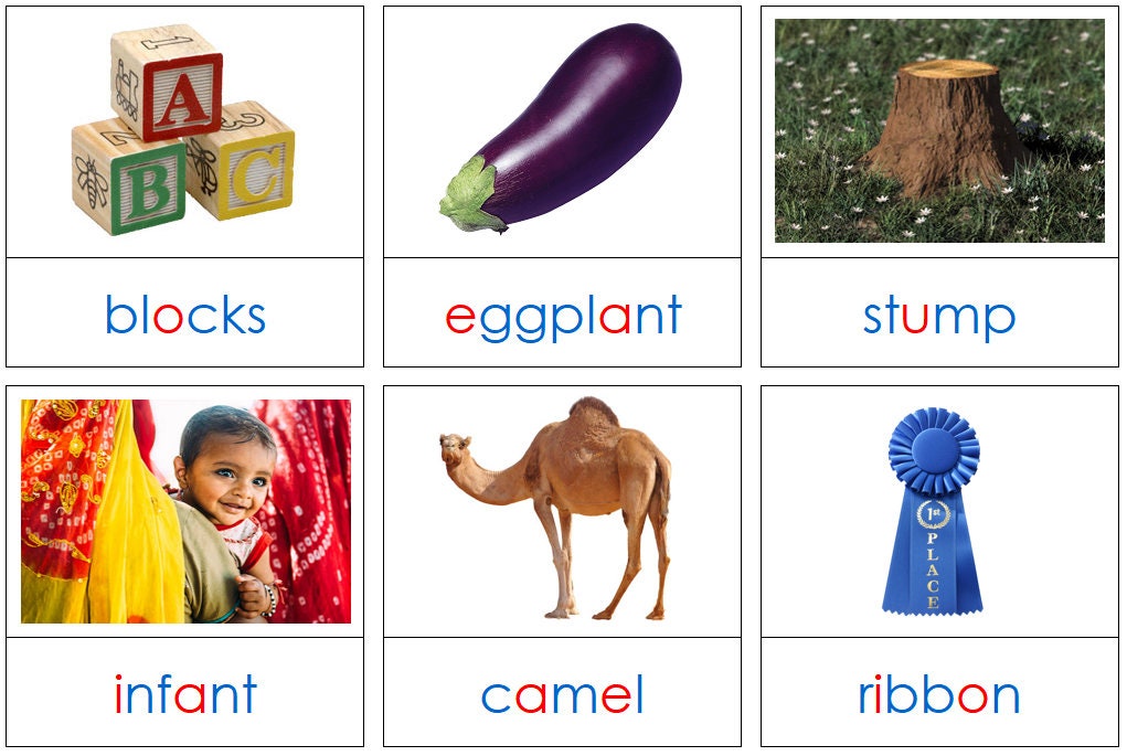 Phonetic Picture Cards Level 2 red Vowels Montessori Language Printable ...