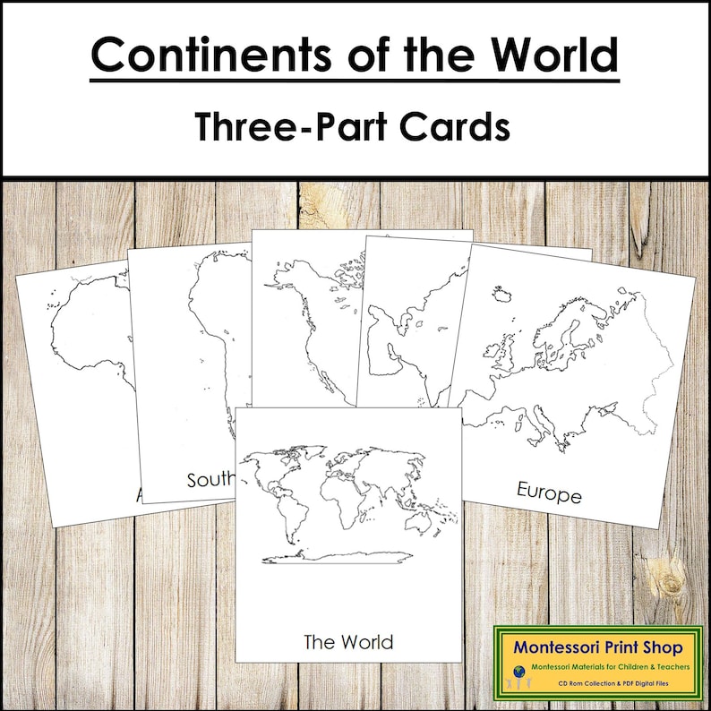 Continents of the World 3-part Cards - Montessori Geography (digital ...