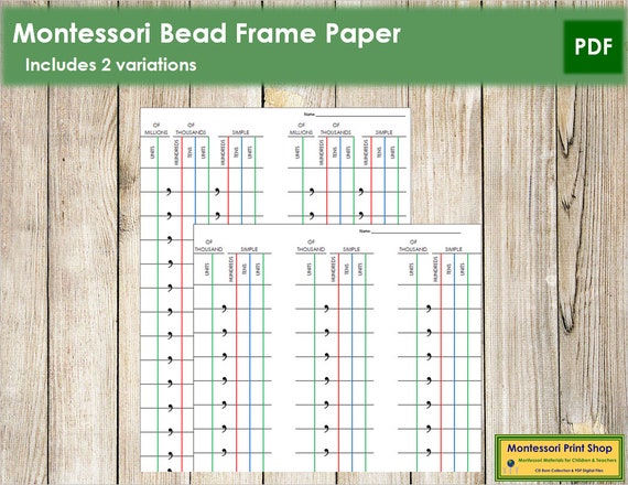Bead Frame Paper large & Small Printable Montessori | Etsy