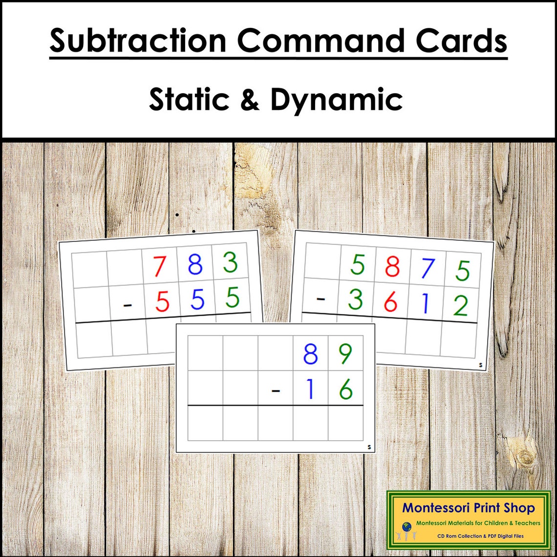 Montessori Subtraction Command Cards [static & Dynamic, Color-coded ...