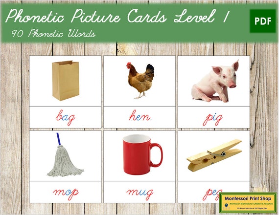 Phonetic Picture Cards Level 1 CURSIVE Montessori Language - Etsy