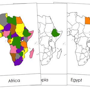 Africa Flashcards (montessori Color-code) - Geography - Printable ...