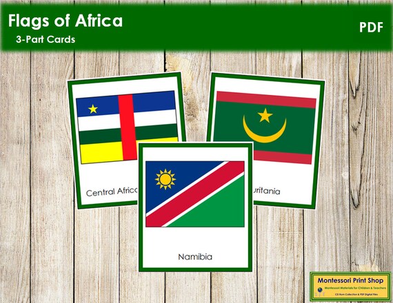 Flags of Africa color-coded Montessori Continent Cards | Etsy