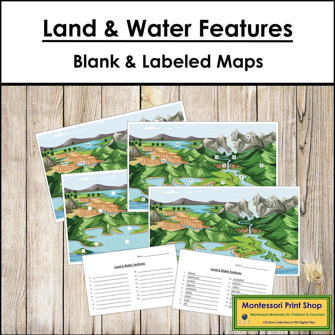 Land and Water Features Map - Earth Science - Geography (digital ...