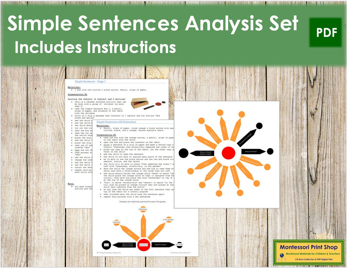 Simple Sentences Analysis Set and Instructions Montessori - Etsy