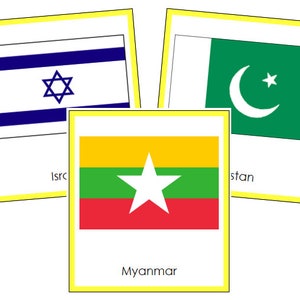 Flags of Asia (color-coded) - Montessori Continent Cards - Geography ...