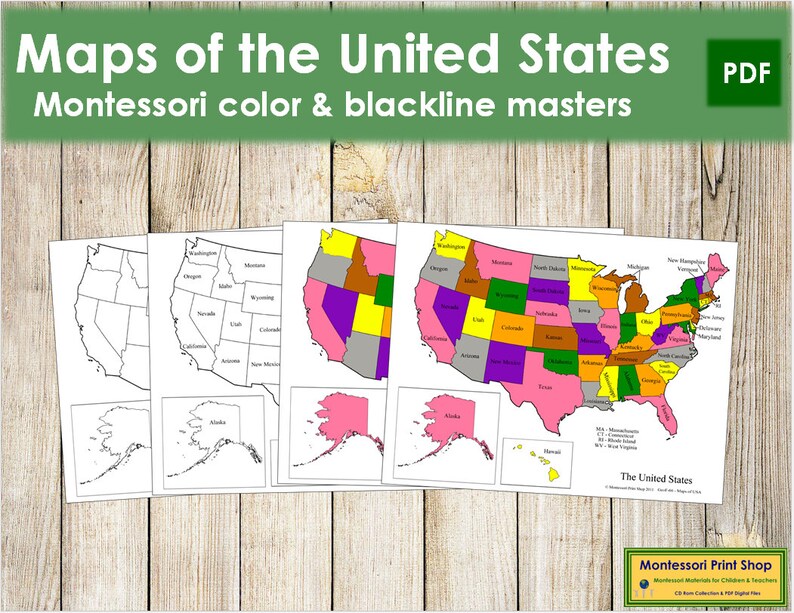 Maps of the United States of America color & Blackline - Etsy