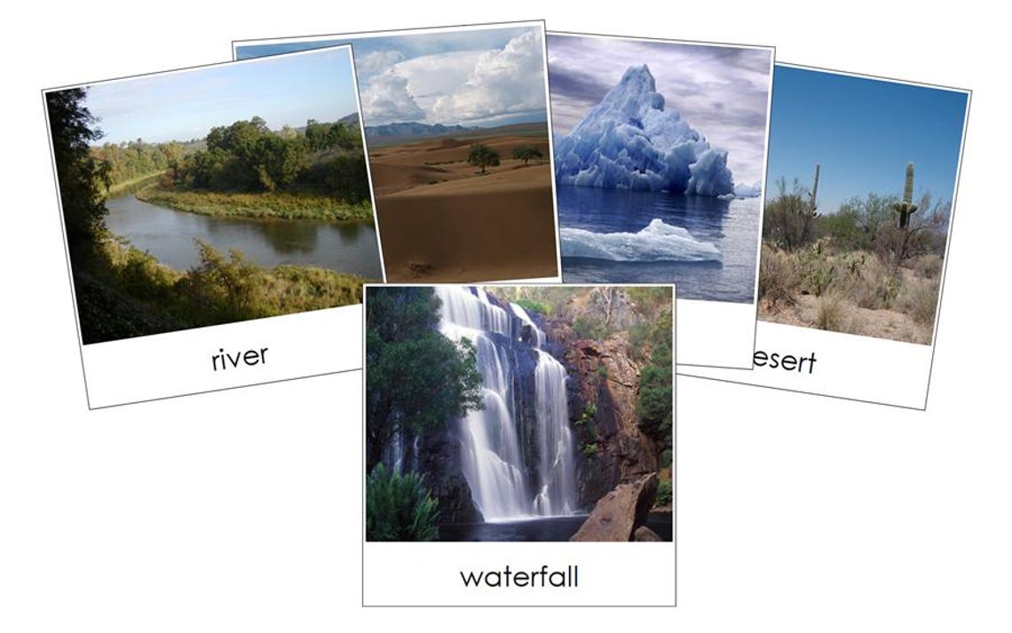 Aquatic & Land Features 3-part Cards Set 1 - Montessori Geography ...