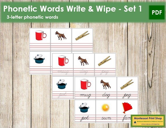 Phonetic Words Write & Wipe Set 1 CURSIVE Phonics | Etsy