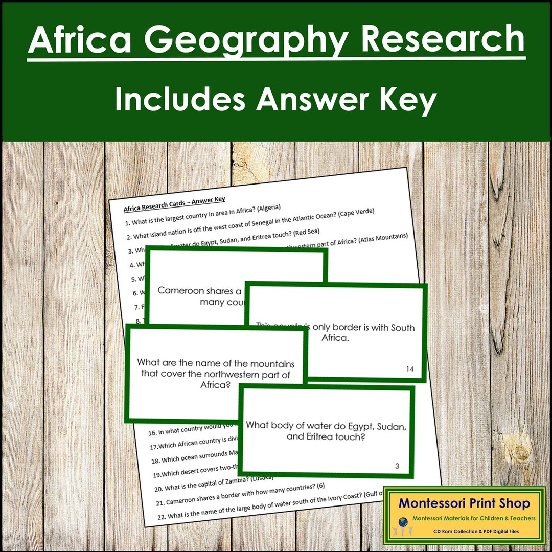 Africa Geography Research Cards [color-coded] - Montessori Geography ...
