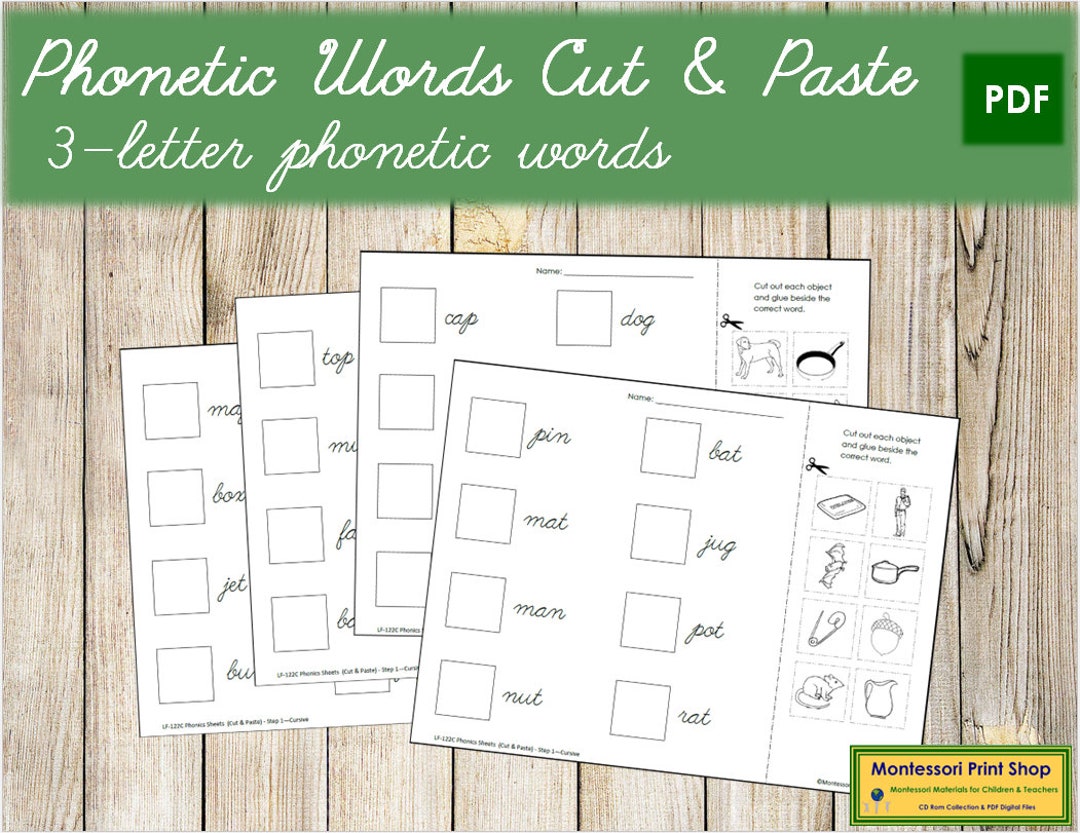 Phonetic Words Cut & Paste Step 1 CURSIVE Montessori - Etsy
