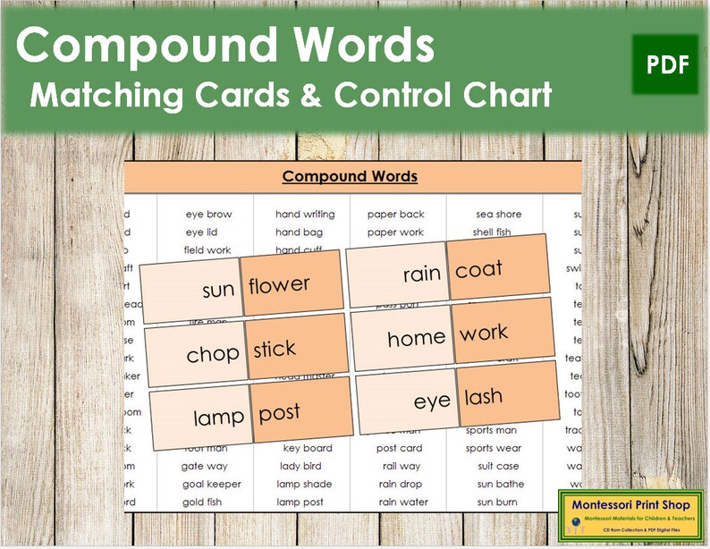 Compound Words color-coded Montessori Grammar Printable - Etsy