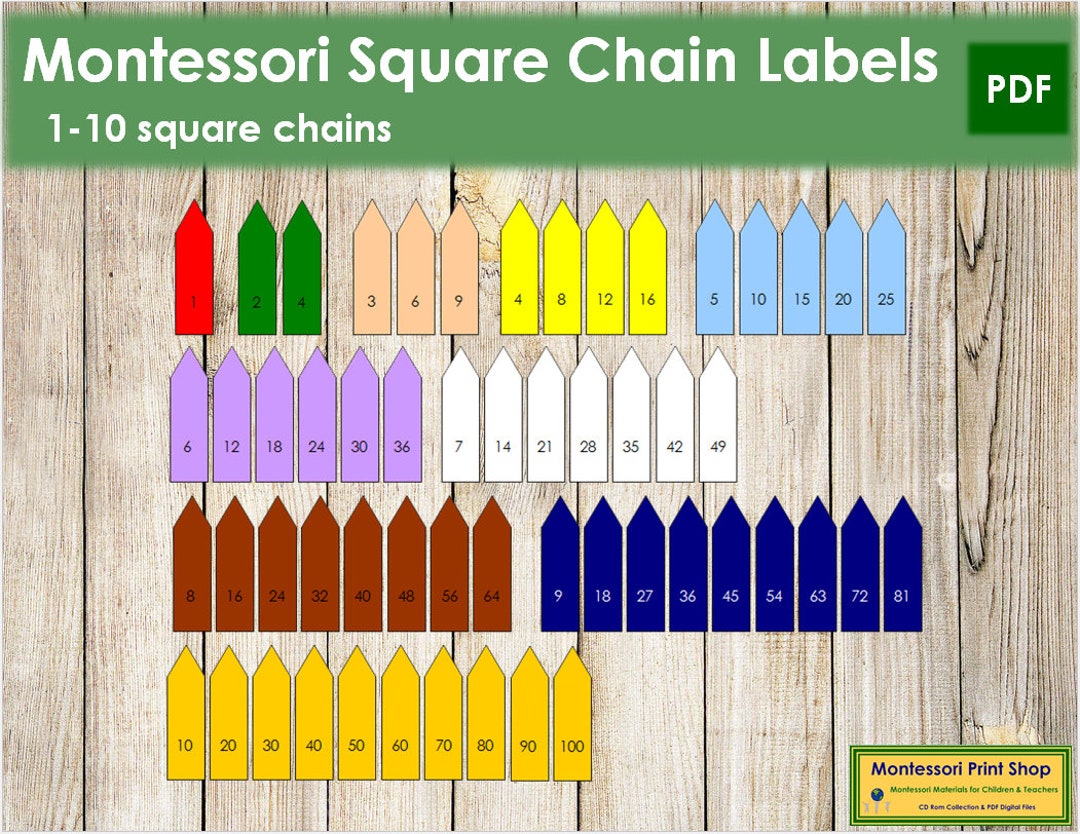 Montessori Square Chain Labels Math Printable Montessori - Etsy