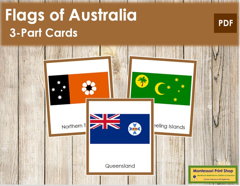 Flags of Australia color-coded Montessori Continent Cards - Etsy