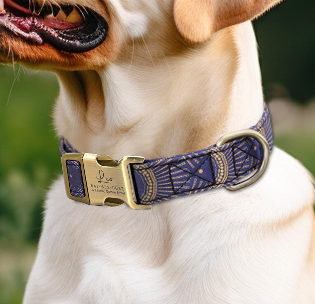 Engraved Dog Collar Personalized With Name Address Number Text Cotton ...