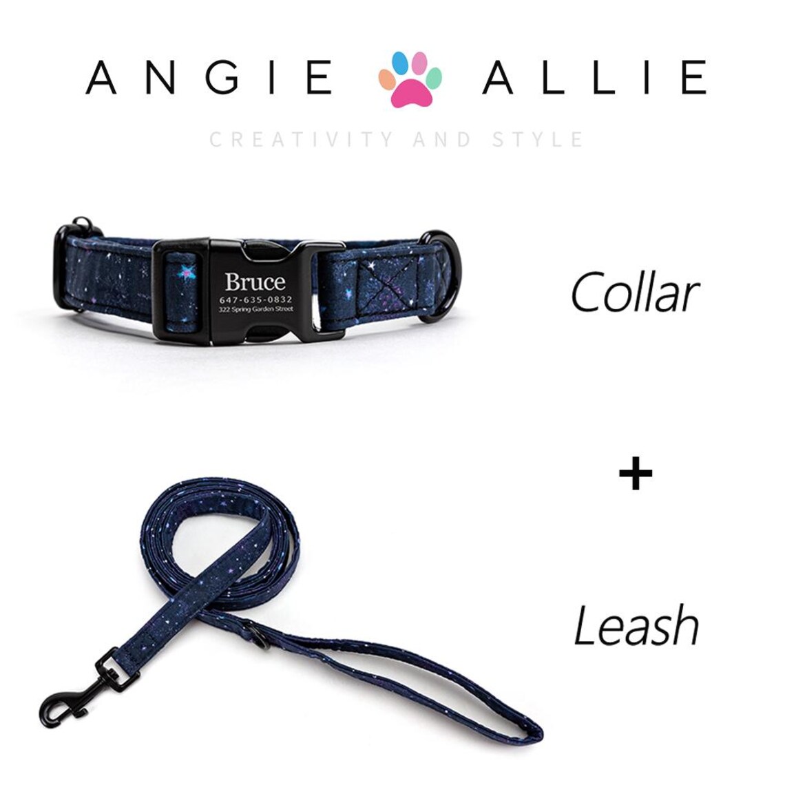 Engraved Dog Collar Personalized With Name Address Number Text Cotton ...