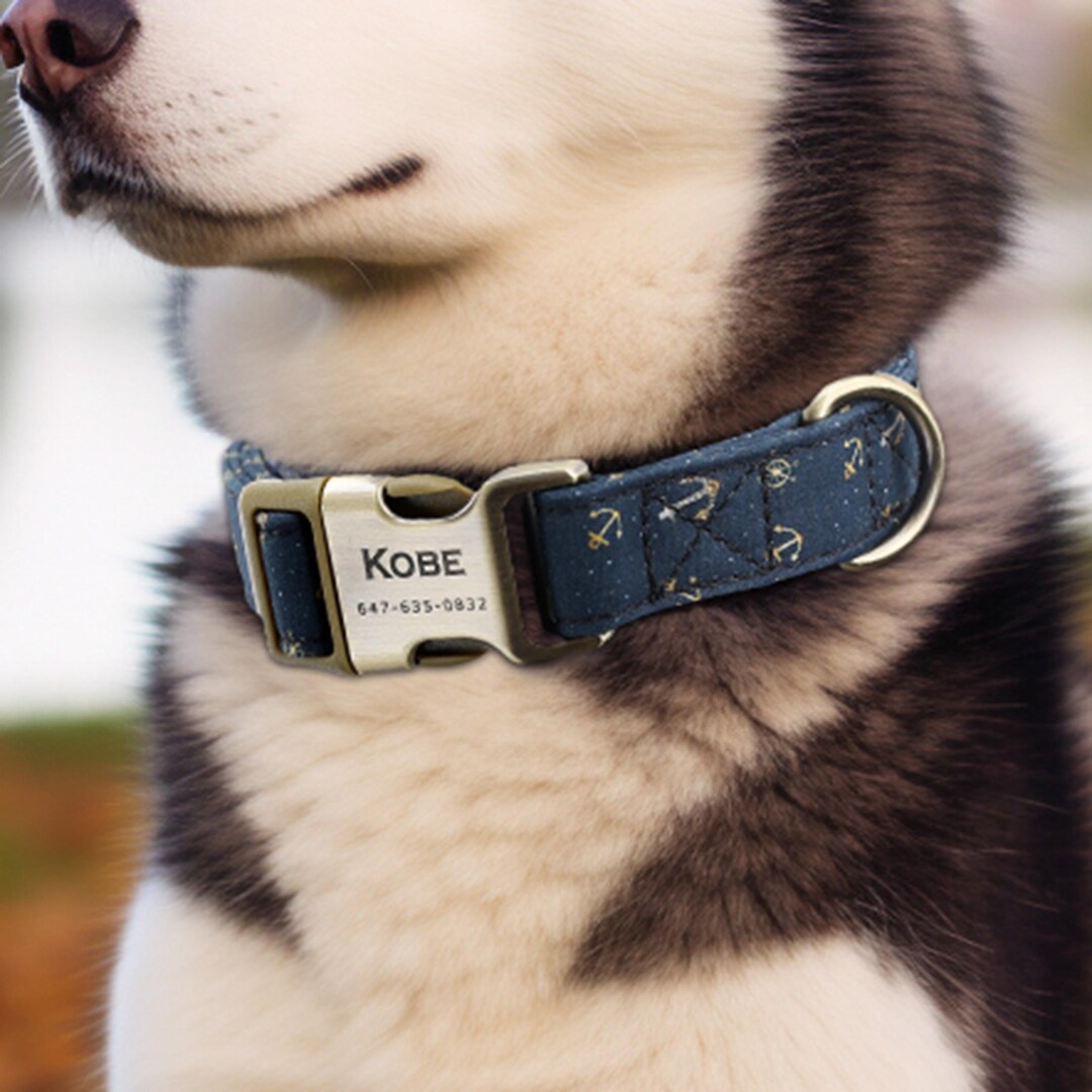 Engraved Dog Collar Personalized With Name Address Number Text Cotton ...
