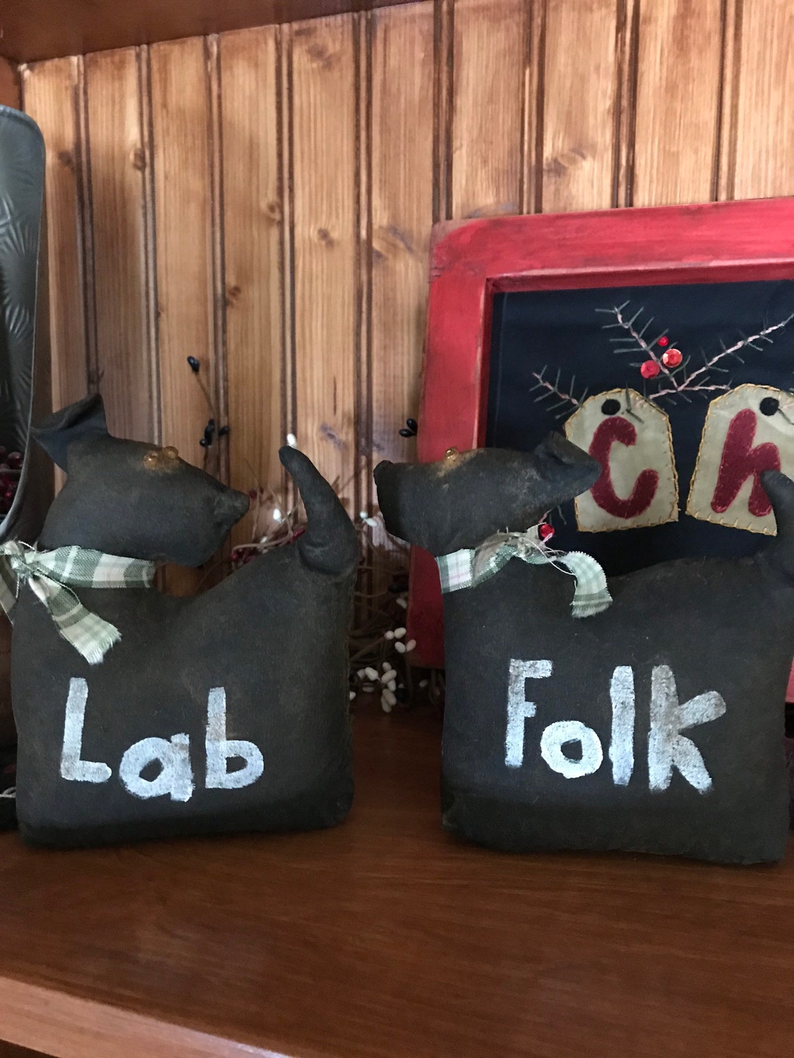 Lab Folk Set of Two Dogs Shelf Sitter | Etsy