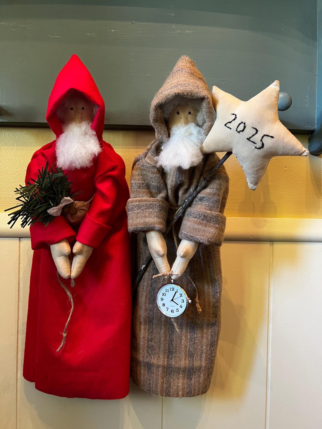 Father Christmas and Father Time Primitive Doll, Handmade Santas, Folk ...