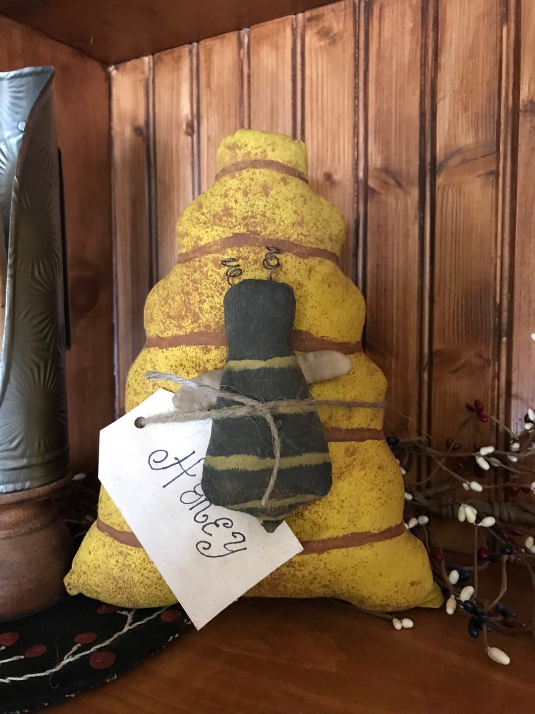 Beeskep and Bee, Primitive Beeskep, Folk Art, Primitive Decor, Honey ...