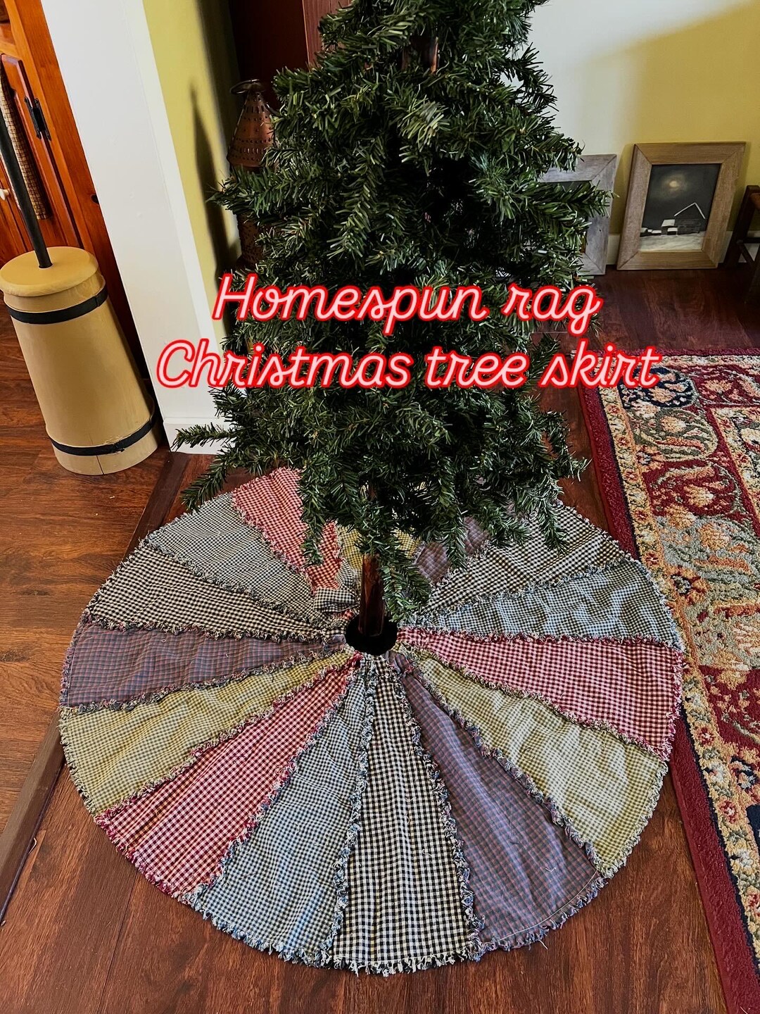 Handmade Homespun Christmas Tree Skirt, Tree Skirt, Homespun Rag ...