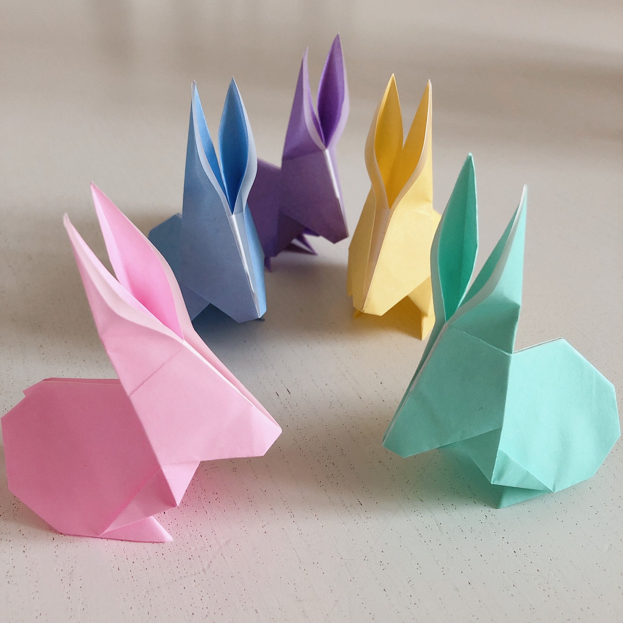 Lot de 5 Lapins Origami, Couleurs Pastel, Pâques, Lapin, Décoration ...