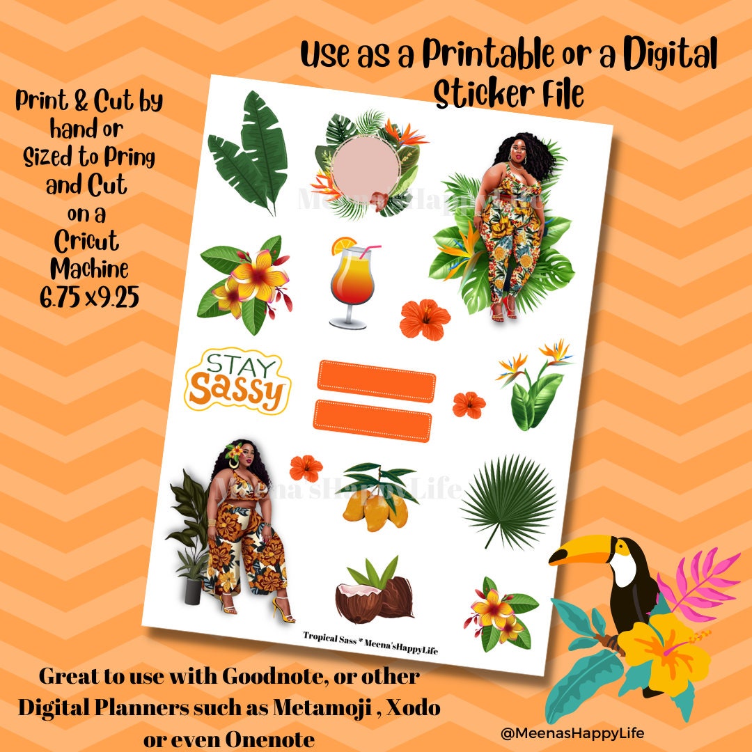 Digital Printable Stickers, Digital Stickers, Print and Cut, Tropical ...