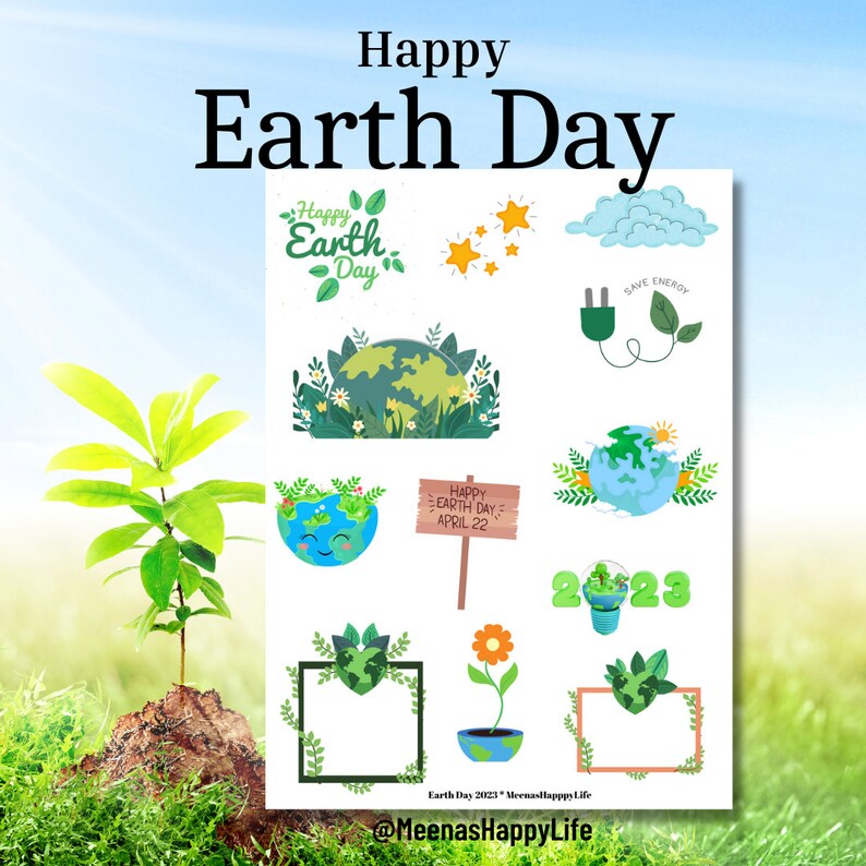 Earth Day, Earth Day 2023, Printable Stickers, Digital Stickers, Print ...