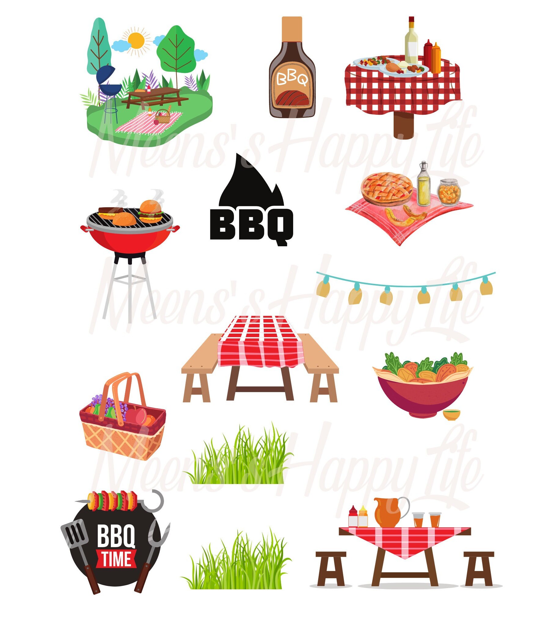 Printable, Digital, Print and Cut, Picnic Decor, Bbq Clipart, Fourth of ...