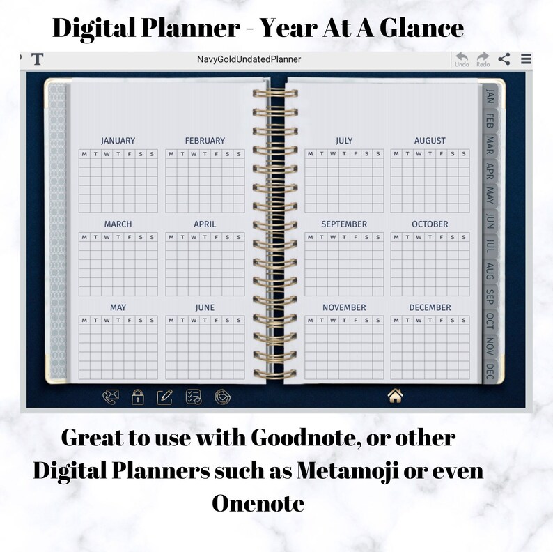 Digital Planner, Navy and Gold Digital Planner, Goodnotes, Xodo ...