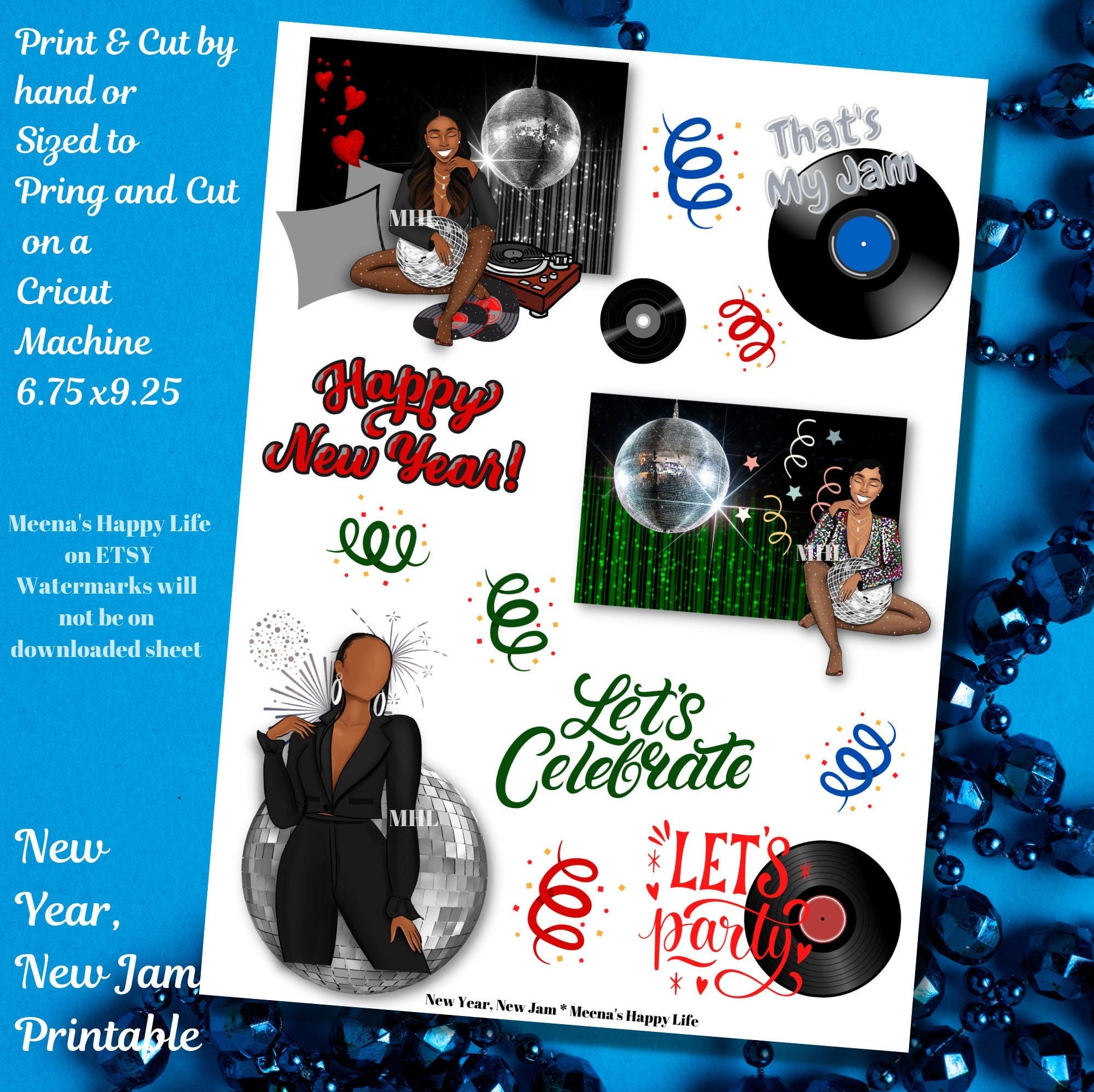 New Years Eve Stickers, Printable Stickers, Print and Cut, Cricut Print ...