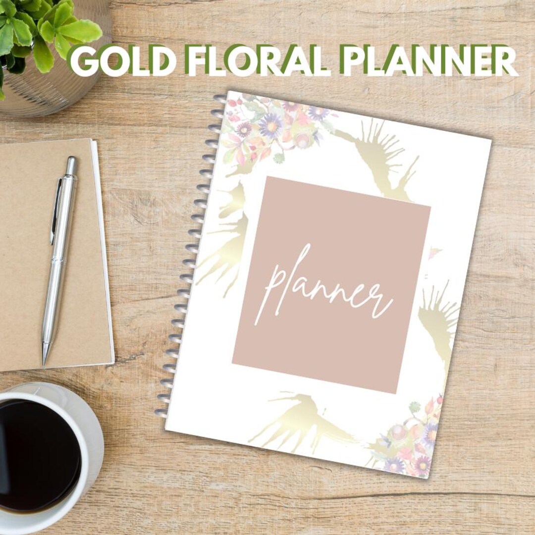 Gold Floral Undated Monthly Daily 2025 2026 Planner | Calendar ...